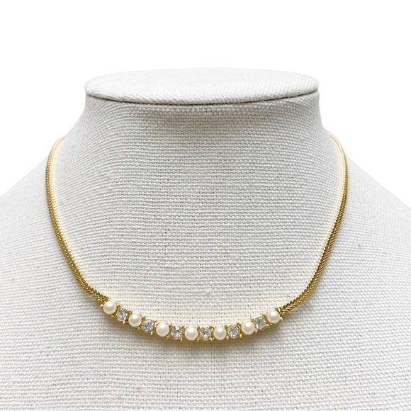 Vintage | Jewelry | Vintage 9s Y2k Rhinestone Faux Pearl Goldtone Chain ...